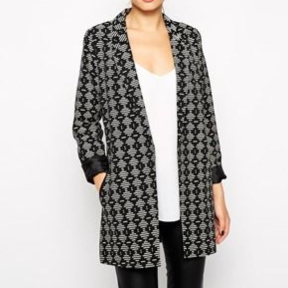 Oasis | Jackets & Coats | Oasis Black White Geo Print Longline Jacket ...